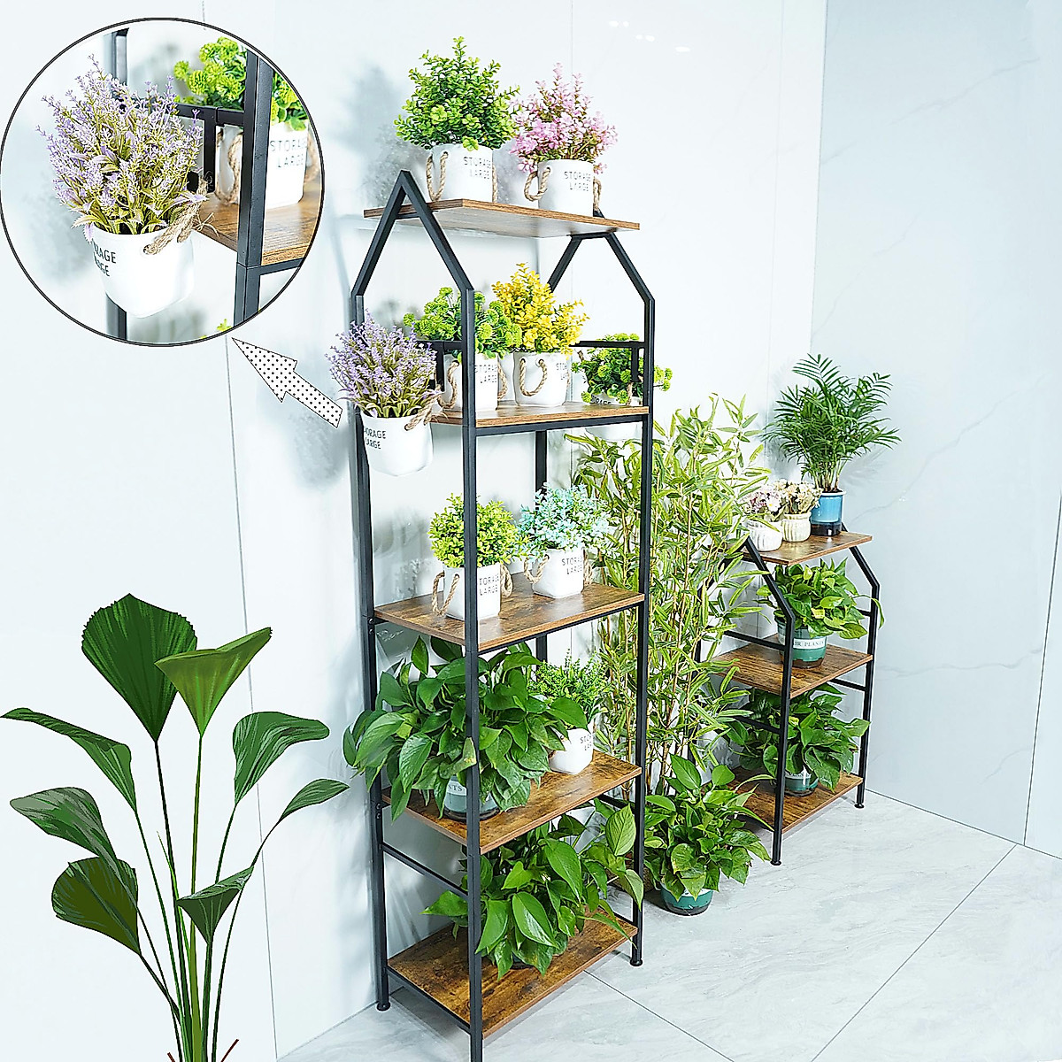 Nijoam 5 Tier Bookshelf, Tall Book Shelf Bookcase, Rustic Bookshelves, Industrial Book case, Freestanding Shelving Unit for Bedroom, Home Office, Living Room, Vintage-Brown