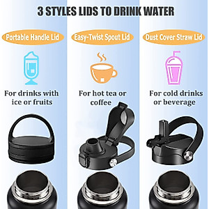 32oz Insulated Stainless Steel Water Bottle with Straw & Spout Lid, Double Wall Sweat-proof BPA Free to Keep Beverages Cold For 24Hrs or Hot For 12Hrs