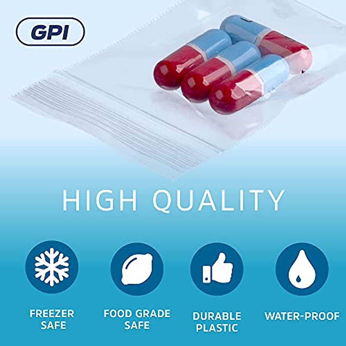 GPI - 500 Pack, 2 Mil, Clear Plastic Reclosable Small Combo Zip Bags, 5 Assorted Sizes, 1" x 1", 1.25" x 1.25", 1.5" x 1.5", 1.5" x 2", 2" x 2", Resealable Zip Top Lock For Jewelry, Bead, Seed, Pills.