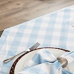 DII Buffalo Check Collection, Classic Farmhouse Tablecloth, Tablecloth, 70" Round, Light Blue & White