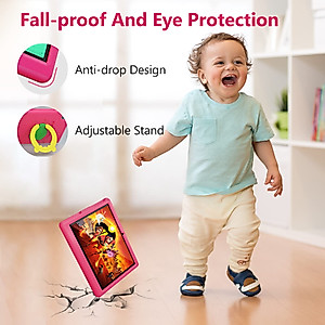 AMIAMO Kids Tablet 10 Inch, Android 13 Kids Tablet 10.1" Display 5000mAh Kidoz Pre Installed Parental Control Learning Tablet, 6GB+64GB Quad Core Processor Wi-Fi Bluetooth Kid-Proof Case (Pink)