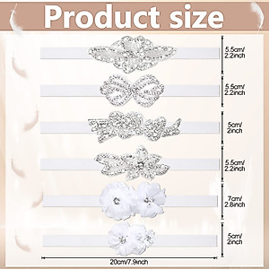 Juinte 6 Pcs White Baptism Headband for Baby Girl Toddler Elastic Chiffon Flower Crystal Lace Headbands Christening White Baby Baptism Headband Gifts Birthday Baby Shower Party(Elegant Style)