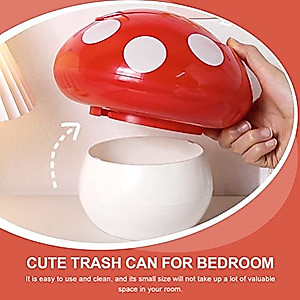 BESTonZON Tiny Desktop Waste Garbage Bin Mushroom Shaped Trash Can Plastic Mini Wastebasket Trash Can Cute Wastepaper Basket Waste Bin with Swing Lid for Office Home