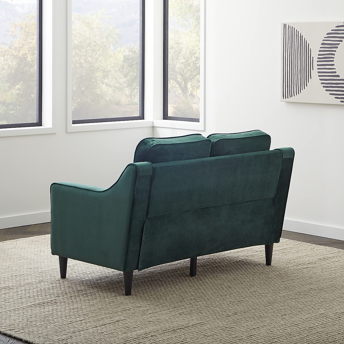 Edenbrook Jensen Upholstered Loveseat – Green Velvet Loveseat - Living Room Furniture - Small Loveseat- Seats Two - Scoop Arm Modern Couch - Couches