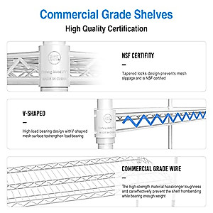 6 Tier NSF Metal Shelf Wire Shelving Unit, 6000lbs Capacity Heavy Duty Adjustable Storage Rack with Wheels & Shelf Liners for Commercial Grade Utility Steel Storage Rack, 82"H x 48"L x 18"D - White