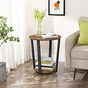 VASAGLE Round End Table with Storage Shelf, Side Tray for Small Space, Easy Assembly, Accent Furniture with Steel Frame, 19.7 x 19.7 x 22.4 (50 x 50 x 57 cm), Rustic Brown
