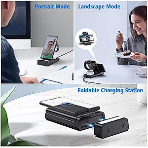 Wireless Charging Station for Samsung Watch Charger, 3 in 1 Wireless Charger Night Light for Samsung Multiple Devices/Galaxy S23/S22/S21/Z Flip 5/Fold 5/ Watch 6 5 Pro/Buds, Foldable Trio Charger