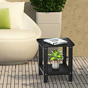 Aoorun 17.3" Small Outdoor Table Resin, Weather Side Table Adirondack (13.9" D x 13.5" W)- Black