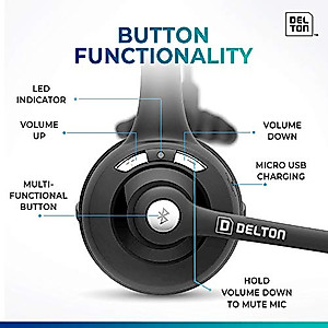 Delton Trucker Bluetooth Headset, Wireless Headphones w/Microphone, Headphones for Truck Driver, Wireless Over The Head Earpiece with Mic for Skype, Call Centers - 18Hrs - 10 Pack
