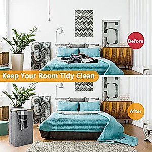 2 Pack X-Large Laundry Hamper with Lid Foldable Laundry Basket with Bamboo Handles Portable Clothes Basket with Removable Bag for Dorm Bedroom Bathroom Laundry Dirty Clothes Hamper (Gray, 90 L)