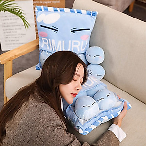 Obanai Anime That Time I Got Reincarnated as a Slime Tempest Rimuru Removable Fluffy Animal Plush Doll, Removable Plush Pillow, Internal 6 Cute Doll (Blue)