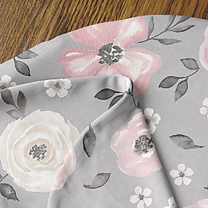 Sweet Jojo Designs Grey Watercolor Floral Baby Girl Cocoon Beanie Hat Set Jersey Stretch Knit Sleeping Bag Infant Newborn Nursery Sleep Wrap Sack - Blush Pink Gray Shabby Chic Rose Flower Farmhouse