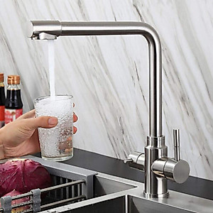 Kitchen Faucet 3 Way Stainless Steel 360 ° Swiveling Hot and Cold Water Drinking Water Faucets 3 and 1 Kitchen Faucet Brushed