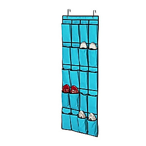 iMeshbean® Colorful Over the Door Shoe Organizer with 20 Pockets- Space Saver Hanging Storage Bag Door Holder Home Shoes Organizing Bag with Hooks USA (Blue)