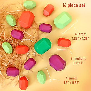 Open Road House Stacking Rocks - Stacking Stones - 16 pc Wooden Stacking Rocks for Kids - Sorting & Stacking Toys - Balancing Stones - Wooden Stacking Stones - Rock Blocks Kids (Orange Green Purple)