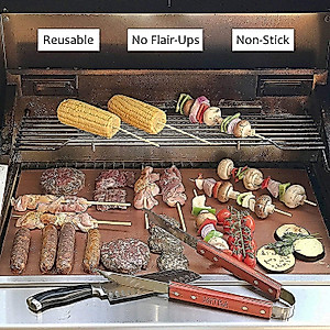 MiTBA Copper Grill Mat Set of 3-XL 100% Non-Stick BBQ Grill Mats, Reusable, and Easy to Clean- Works on Electric Grill Gas Charcoal BBQ and Oven- Will Get You Flawless Meat and a Clean Barbecue