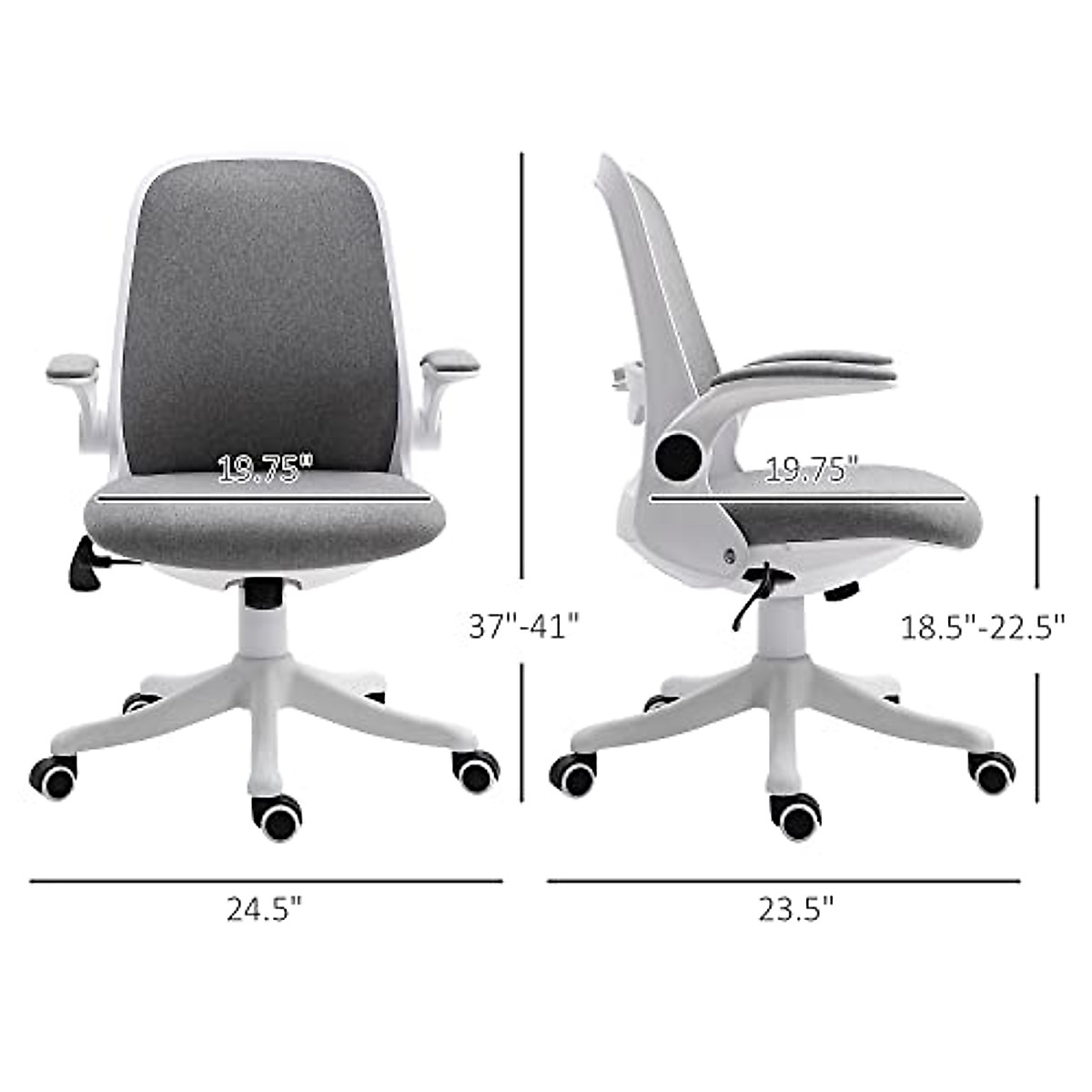 Vinsetto Linen-Touch Fabric Office Chair Swivel Task Chair with Adjustable Lumbar Support, Height and Flip-up Arms, Grey