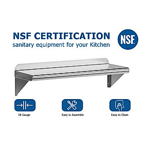 Urparcel Stainless Steel Wall Rack with Ten Hooks 12 x 36 Inch,210 lbs Load,NSF Certified,Kitchen Rack Steel Wall Mount Shelves for Kitchens,Commercial Restaurants,Laundries,Bars