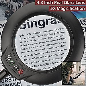 Veemagni 5X Stand Magnifying Glass with Light, 24" Flexible Gooseneck 5 Color Modes Stepless Dimmable Magnifying Floor Lamp, 3-in-1 Adjustable Lighted Magnifier Hands Free for Close Work, Esthetican