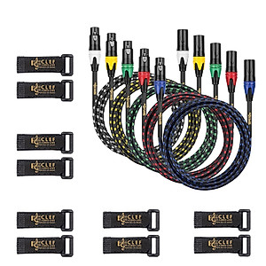 Clef Audio Labs XLR Male to XLR Female Cable - 6FT, 5-Pack - Black Zinc Alloy Shell with 5-Color Braided Design - Professional Grade Balanced Audio Cable for Studio Recording, Live Performance, More
