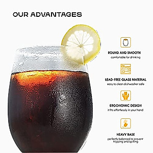 S SALIENT Set Of 8 Stemless Wine Glasses,Hand Blown Red Wine Glasses,Crystal Drinking Glasses Clear Glass Wine Tumbler,18.5oz