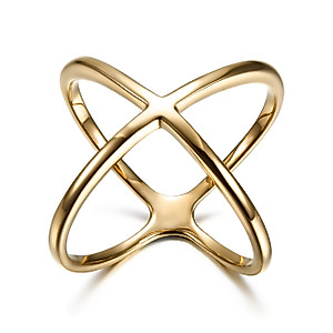 WISTIC X Criss Cross Rings Statement Rings Parallel Bar for Men and Women Touch of Luxury Fashion Effortlessly Cocktail Charming Enhancer Finger Jewelry (Gold, 10)