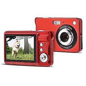 2.7 Inch Digital Video Camera, Mini Compact Digital HD Camera for Backpacking, 8X Automatically Digital Zoom, 5MP Full High Definition, Face Detection and Smile Capture Function, SD Card Storage(Red)