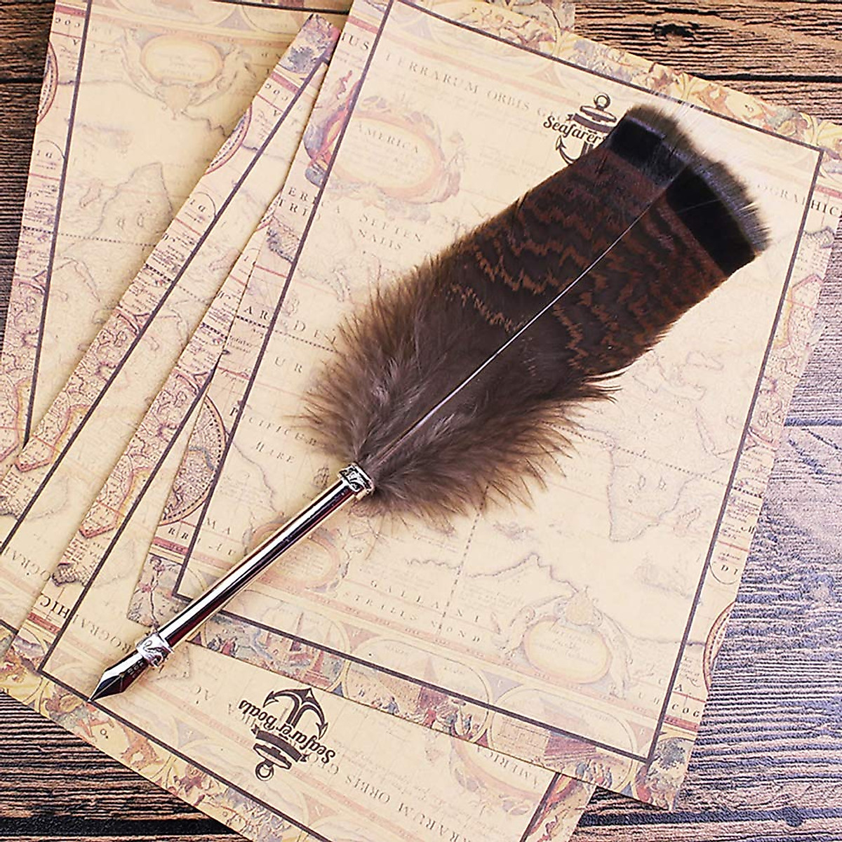 Feather Quill Pen with Ink Writing Dip Ink Pen Quill Pen with Ink Metal Nib Calligraphy Pen Gift Set for Kids