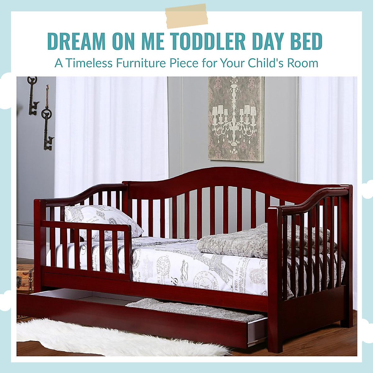 Dream On Me Toddler Day Bed with Storage Drawer in Cherry, Greenguard Gold Certified