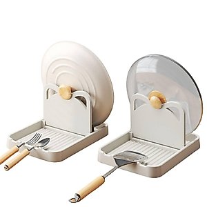 Komost Spoon Rest for Stove Top, 2-PACK Pot Lid Holder for Kitchen Counter While Cooking, Spoon Rest with Lid Holder