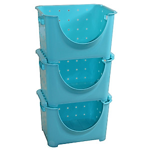 Basicwise Stackable Plastic Storage Container Stacking Bins, Blue