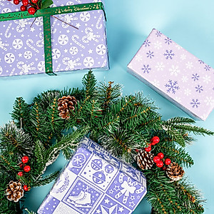 LeZakaa Christmas Wrapping Paper Mini Roll - Bell & Tree/Candy Canes/Snowflakes Design in Light Purple for Gift Wrap, Arts Crafts - 17 x 120 inches - 3 Rolls (42.5 sq.ft.ttl.)