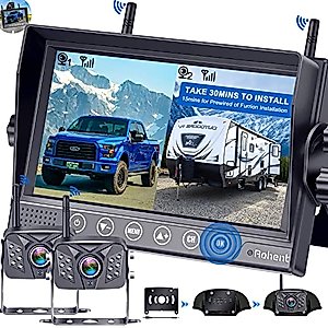 Rohent RV Backup Camera Wireless HD1080P 2 Cameras with 7 Inch Touch Key DVR Monitor Stable Digital Signals Rear View Camera System IP69K Waterproof Pigtail Wire Adapter for Furrion Pre-Wired RVs R8
