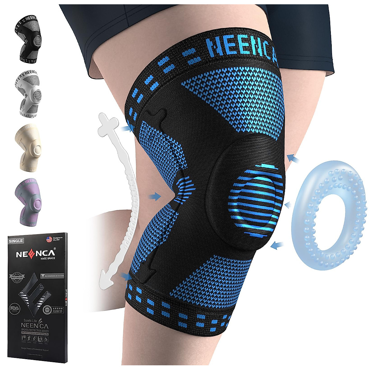 NEENCA Plus Size Knee Brace for Knee Pain, Knee Support with Side Stabilizers & Patella Gel Pad, Knee Compression Sleeve for Meniscus Tear, Arthritis Joint Pain Relief, ACL, PCL, All Sports. Plus Size