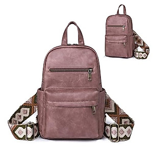 ALUSBELL Vintage Sling Bag Sling Backpack for Men Women, Vegan Leather Crossbody Bag Fanny Packs, Fashion Chest Bag Daypack with 2 Adjustable Straps,Pink