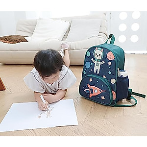 BTOOP Kids Backpack for Preschool Boys Space Kindergarten Bookbag 15 inch Toddler Travel School Bag Fits Age 3-8 (Space cat-Green)