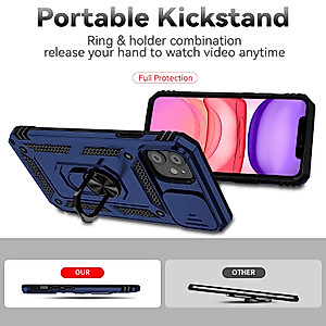 for iPhone 11 Case with Camera Lens Cover HD Screen Protector, Dual Layer [15 FT Military Grade Drop Protection] Magnetic Ring Holder Kickstand Protective Phone Case for iPhone 11 6.1 inch (Navy Blue)