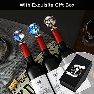 Soleebee 3 Pack Decorative Wine Stoppers, Wine Bottle Stopper with Beautiful Art Glass, Reusable Beverage Bottle Stoppers for Bar, Gifts, Holiday Party, Kitchen Decor (Tree of Life)
