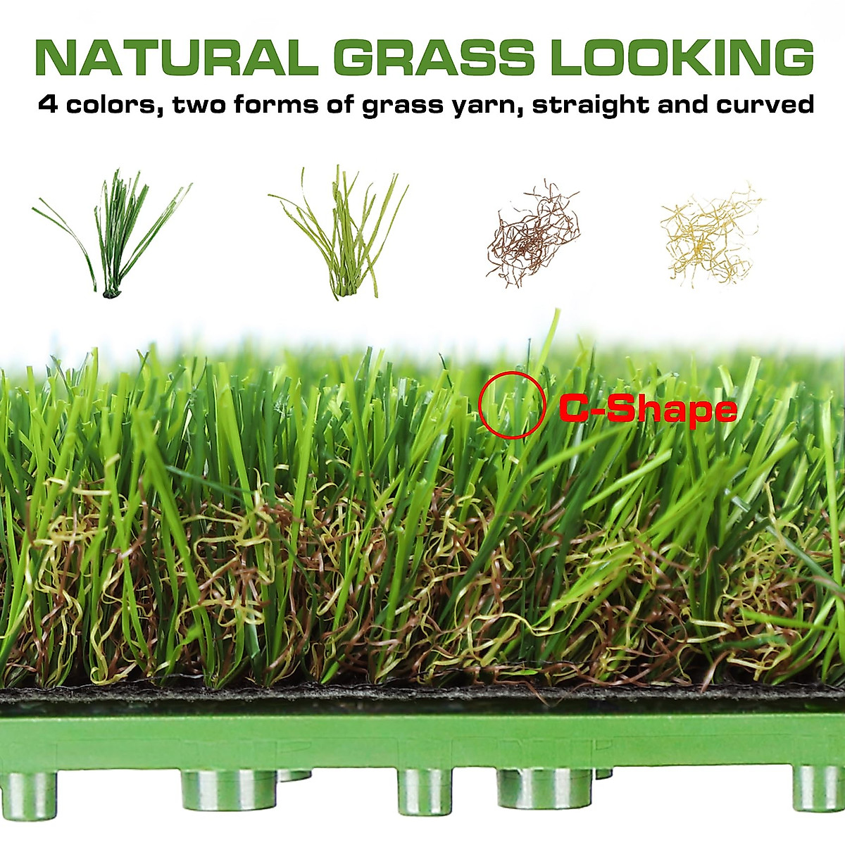 GLOBREEN Interlocking Artificial Grass Tiles 9 Pack, 12" x 12" Squares Fake Turf Grass Tiles Self-Draining for Deck, Patio, Dogs, Balcony, Backyard, Indoor Outdoor Flooring Decor