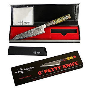 Damascus Chef Knife Petty Hajegato Unique One Of Kind Handle Professional 6 Inch Japanese Chefs Kitchen Knife Vg10 67 Layers Damascus Steel Knive with Sheath