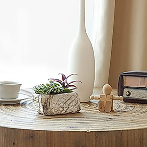 T4U 5.5 Inch Ceramic Succulent Pot Planter with Drainage Hole Set of 3, Stone Shape Rectangle Window Box Cactus Plant Containers Gift for Mom Sister Aunt Best for Home Office Table Desk Decoration