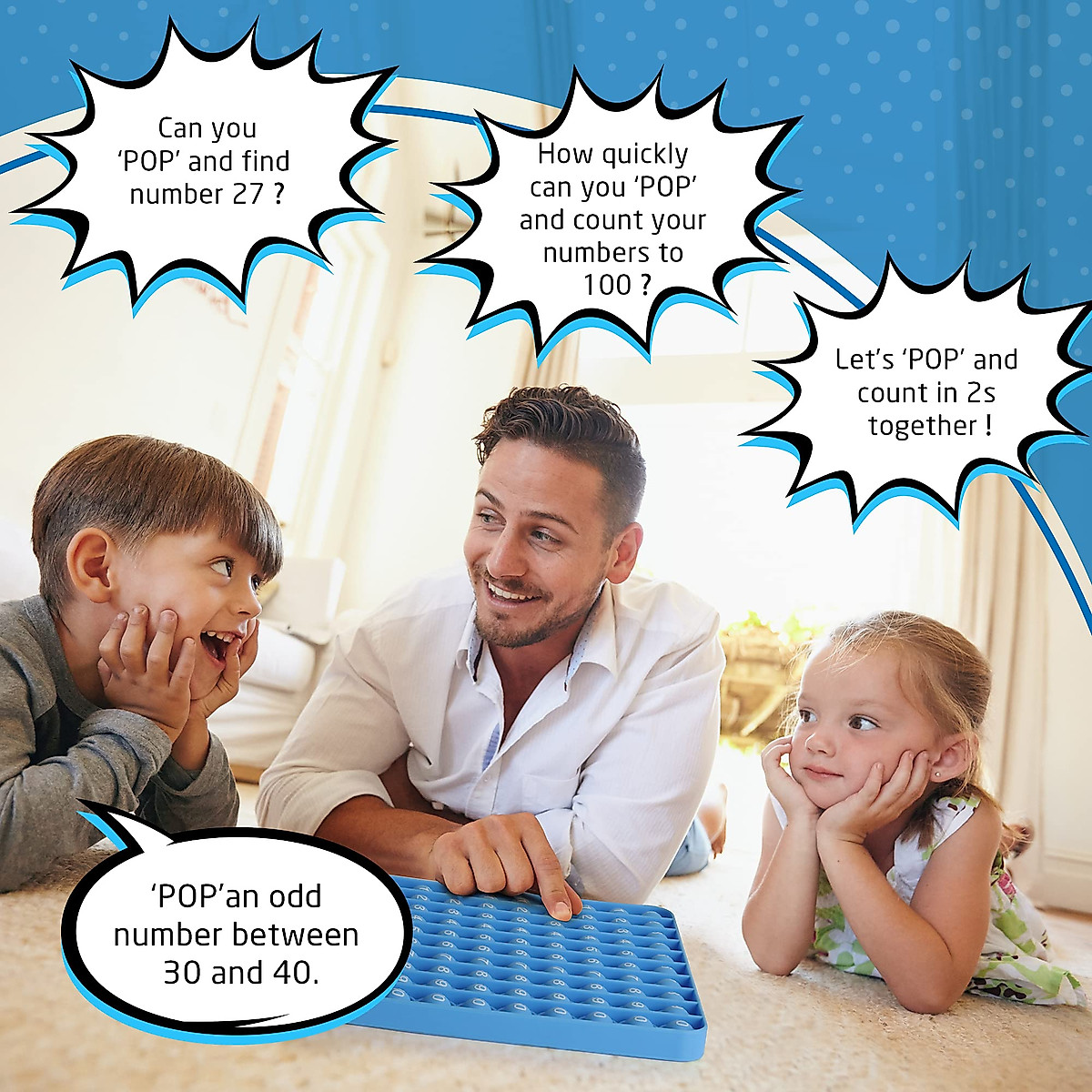 Pop it Numbers 100 Sensory Math Manipulative (Blue) Large Educational Consecutive Number pop it. Autism/ADHD Friendly Classroom Supply is Perfect for Home or Any Elementary Classroom