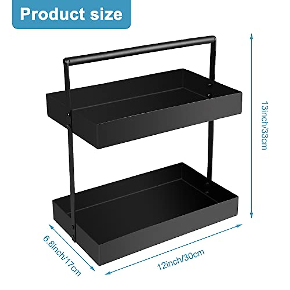 YANBETTER 2 Tier Bathroom Countertop Sink Vanity Trays, Black Makeup Organizer for Bathroom Supplies Kitchen Spice Rack Countertop Storage Shelf Cosmetic Vanity Storage Tray (black2)
