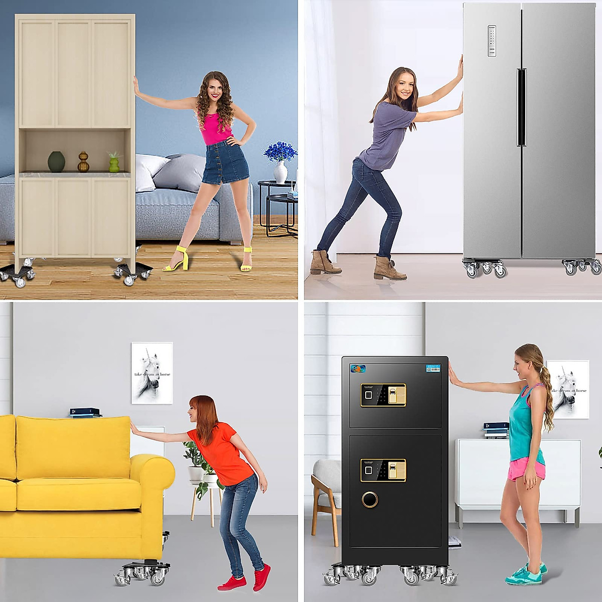 ZFULVO Furniture Dolly 5 Wheels Heavy Duty,Large Size Carbon Steel Panel Furniture Movers,Furniture Lifter with 5 360° Rotatable Rubber Universal Wheels,Maximum Load 1700KG/3747LBS