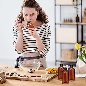 Nuenen 16 Pack 8 oz Amber Boston Round Glass with Black Poly Cone Cap Boston Bottle Brown Amber Glass Bottle for Homemade Vanilla Extract Essential Oils Lab Chemicals