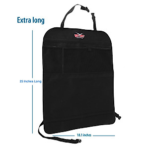 AutoMuko Kick Mats With Organizer - Premium Thick Waterproof Quality Seat Back Protectors - Extra Long Size with Adjustable Straps - Car Seat Back Protectors (2 Pack) 1 Year Limited Warranty