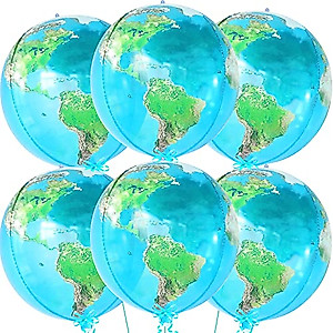 KatchOn, Globe Balloons for Earth Day Decorations - Big 22 Inch, Pack of 6 | 4D World Map Balloons | Earth Balloons for Party | Earth Day Balloons for Globe Decorations, Bon Voyage Party Decorations