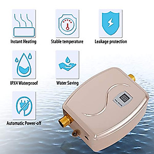 3000W Mini Electric Tankless Hot Water Heater Instant Hot Water Heating Machine for Kitchen Bathroom GOLD 110V