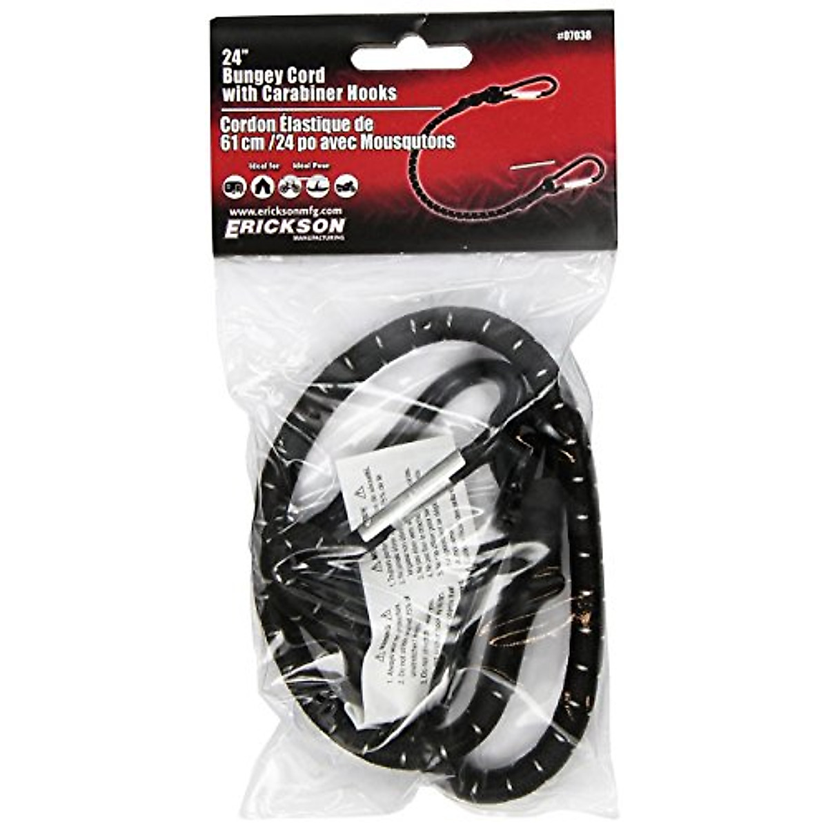 Erickson 07038 24" Stretch Cord with Carabiner Hooks , Black
