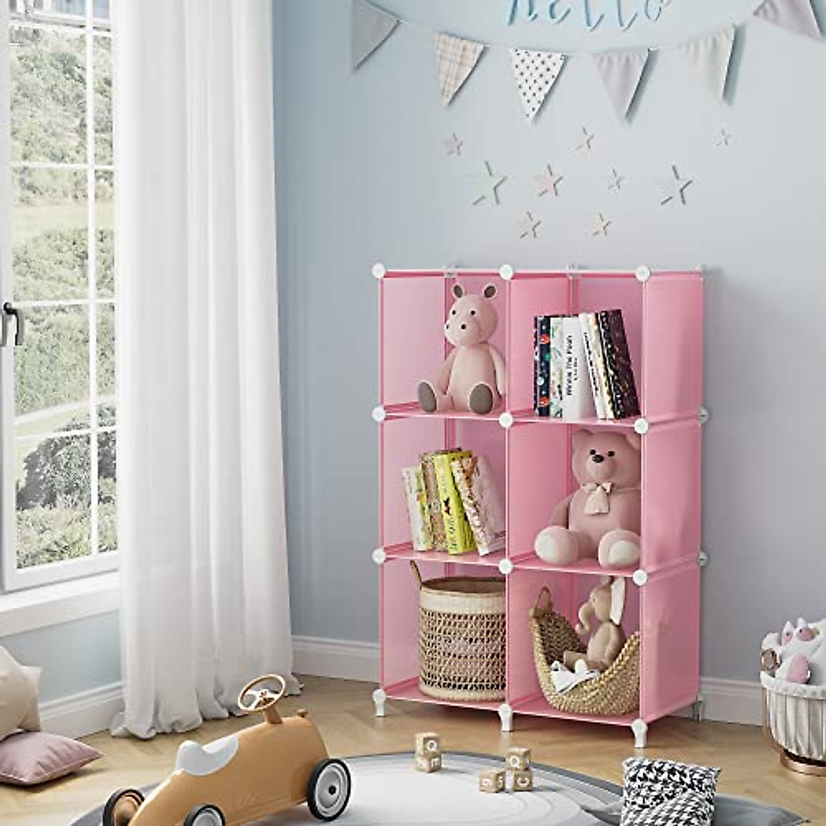 HOMIDEC 6-Cube Storage Shelf, Storage Bookcase Bookshelf with Metal Hammer, Storage Cubes Organizer Cabinet for Kids, Closet, Bedroom, Bathroom, (11.8x11.8x11.8 inch), Light Pink